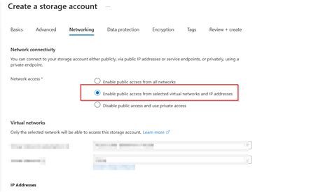 how to allow ip based access to storageaccount in azure vnet stack