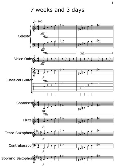 7 Weeks And 3 Days Sheet Music For Celesta Voice Oohs Classical