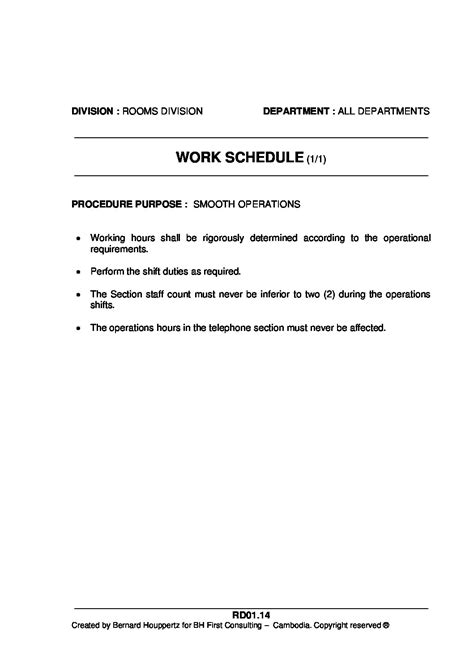 Work Schedule Bh First Consulting