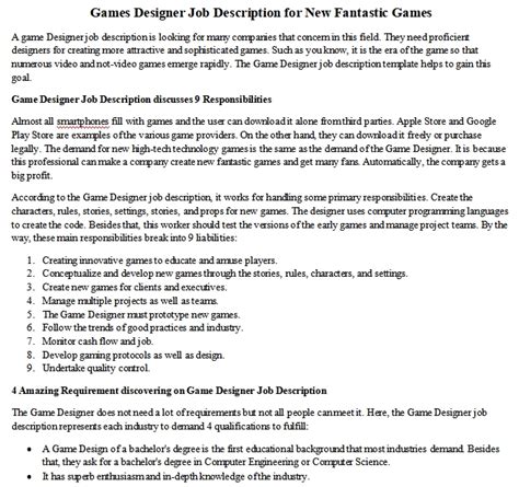 Games Designer Job Description For New Fantastic Games Room Surf Com