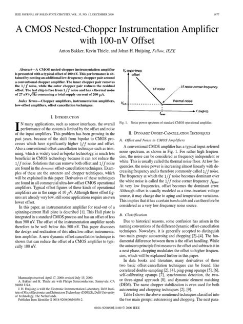 A Cmos Nested Chopper Instrumentation Amplifier With 100 Nv Offset Pdf Pdf Amplifier