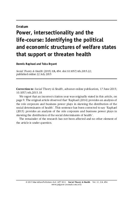 Pdf Power Intersectionality And The Life Course Identifying The Political And Economic