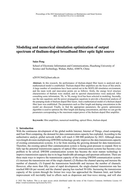 Pdf Modeling And Numerical Simulation Optimization Of Output Spectrum