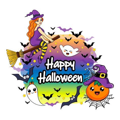 Premium Vector Happy Halloween Banner With Cute Funny Ghosts Bats