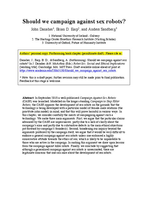 Pdf Should We Campaign Against Sex Robots