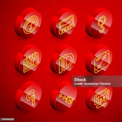 라인 속도계 측정기 핸드 스케일 스프링 기계 캘린더 각도기 눈금자 대각선 측정 마이크로미터 및 레이저 거리 측정기 아이콘을 설정합니다 벡터 3차원 형태에 대한 스톡 벡터