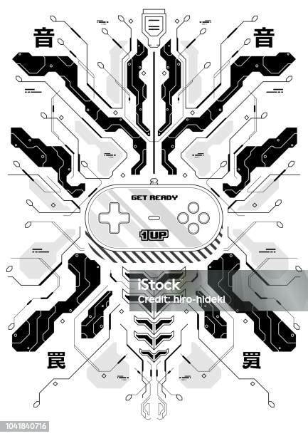 복고풍 게임 요소와 함께 Cyberpunk 미래 포스터입니다 기술 추상 포스터 템플릿입니다 웹 및 인쇄에 대 한 현대 플라이어입니다 Dj에 대한 스톡 벡터 아트 및 기타