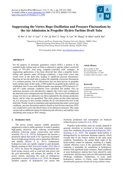 Pdf Suppressing The Vortex Rope Oscillation And Pressure Fluctuations By The Air Admission In