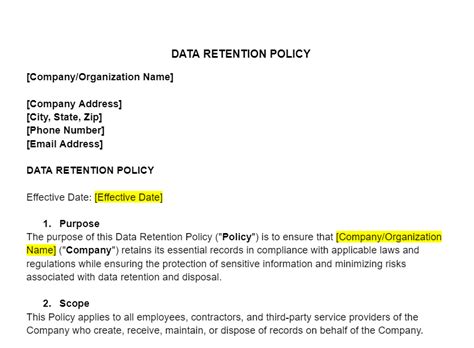 Data Retention Policy Template Freshdox
