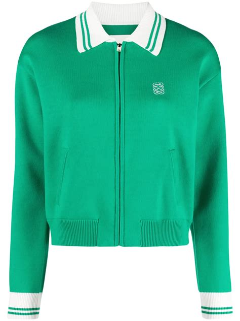 Sandro Logo Embroidered Varsity Jacket In Green Modesens