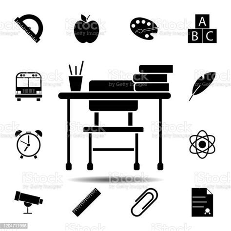 학교 책상 아이콘 Ui 및 Ux 웹 사이트 또는 모바일 응용 프로그램에 대한 교육 세트 아이콘의 간단한 글리프 벡터 요소 가구에 대한 스톡 벡터 아트 및 기타 이미지