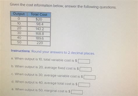 Solved Given The Cost Information Below Answer The
