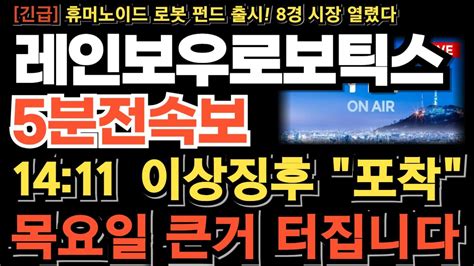 레인보우로보틱스 주가전망 긴급 1411 이상징후 포착 목요일 큰거 터집니다 휴머노이드 로봇 펀드 출시 큰손들 매수