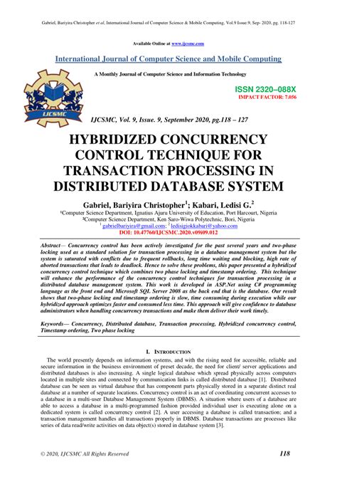 Download Pdf Hybridized Concurrency Control Technique For Transaction Processing In