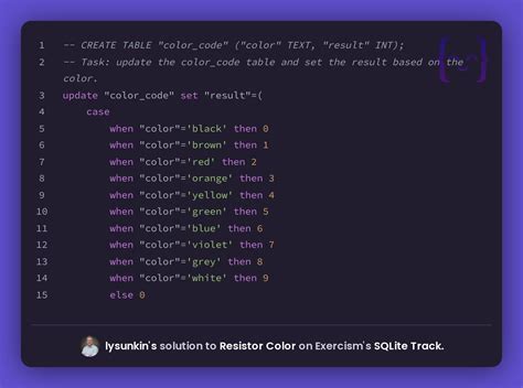 Lysunkin S Solution For Resistor Color In SQLite On Exercism