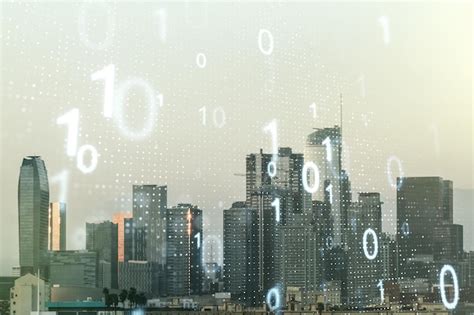 Premium Photo Abstract Virtual Binary Code Sketch On Los Angeles Office Buildings Background