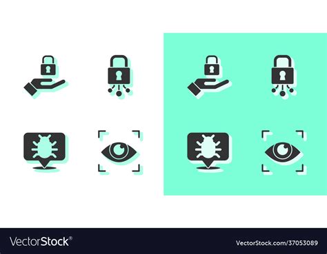 Set Eye Scan Lock In Hand System Bug And Cyber Vector Image