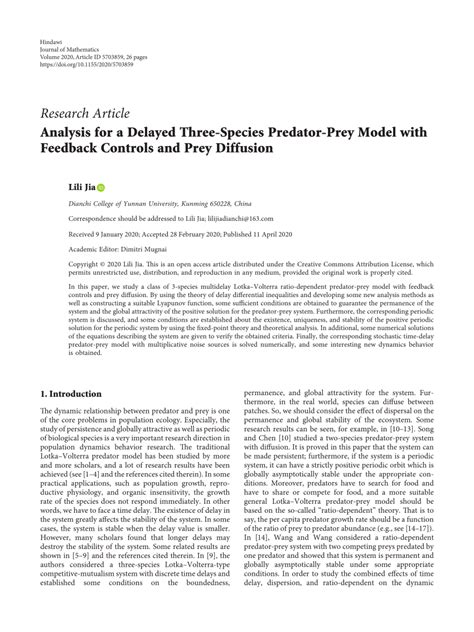 Pdf Analysis For A Delayed Three Species Predator Prey Model With Feedback Controls And Prey