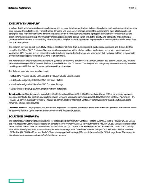 HPE Reference Architecture For Red Hat OpenShift On HPE ProLiant DL Gen And HPE ProLiant
