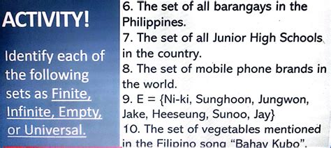 ACTIVITY Identify Each Of The Following Sets StudyX