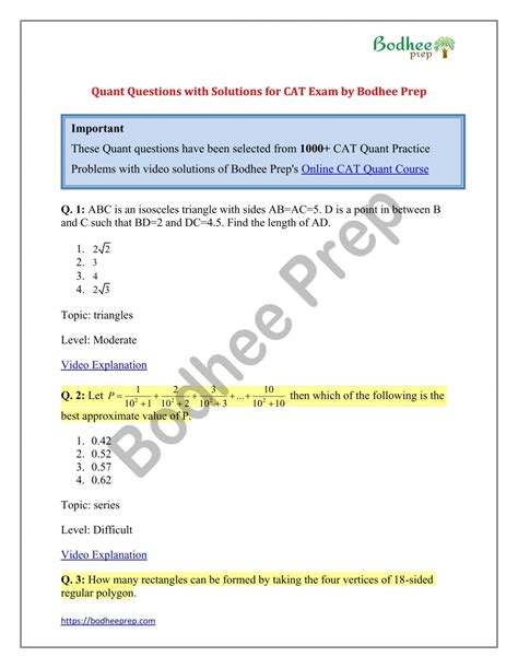 cat quant questions with solutions by bodhee prep