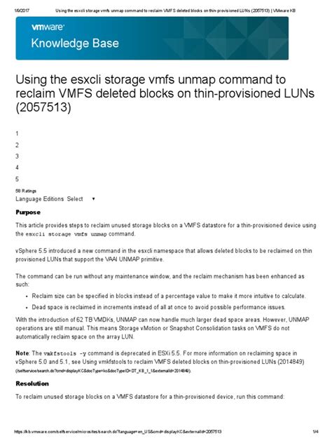 Using The Esxcli Storage Vmfs Unmap Command To Reclaim Vmfs Deleted Blocks On Thin Provisioned