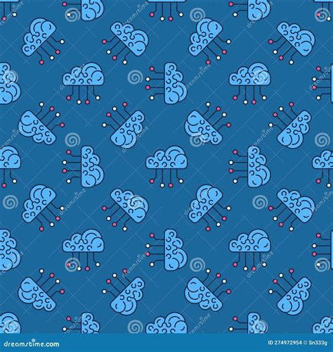 Neural Network Cloud Technology Vector Colored Seamless Pattern Stock