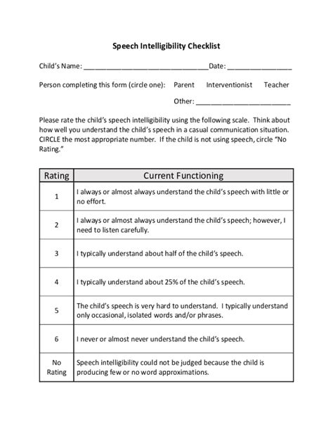 Fillable Online Speech Intelligibility Assessment Fax Email Print