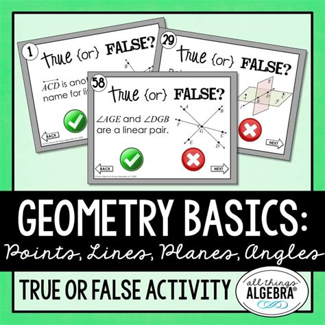Points Lines Planes Angles Geometry Basics True Or False Activity All Things Algebra