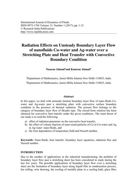 Pdf Radiation Effects On Unsteady Boundary Layer Flow Of Nanofluids