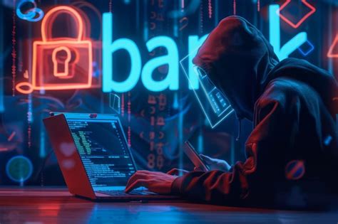 A Hacker Accessing Sensitive Information On A Laptop In A Bank System At Night Premium Ai