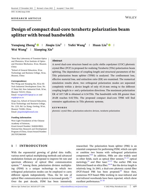 Design Of Compact Dual‐core Terahertz Polarization Beam Splitter With Broad Bandwidth