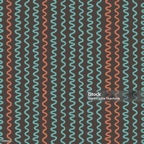 빨강 파랑 리드미컬한 이음새 60년대 팔레트에 갈색 배경에 마커로 손으로 그린 물결 모양의 선의 낙서 패턴 0명에 대한 스톡 벡터 아트 및 기타 이미지 Istock