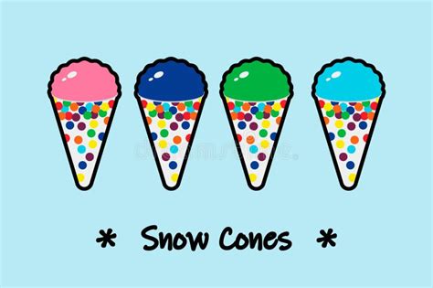 Set Of Shaved Ice On Cones Vector Illustration Stock Vector
