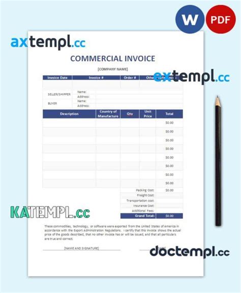Sample Free Commercial Invoice Template In Word And Pdf Format Download