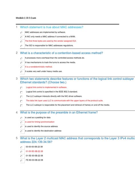 Module 1 Ch 5 Exam Pdf Network Switch Computer Network