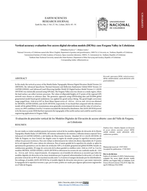 Pdf Vertical Accuracy Evaluation Free Access Digital Elevation Models Dems Case Fergana