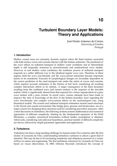 Pdf Turbulent Boundary Layer Models Theory And Applications