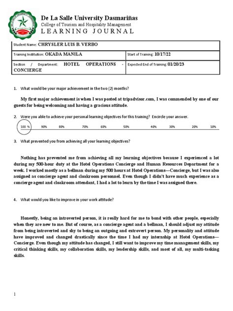 Practicum Learning Journal After Training Verbo Pdf Behavior Modification