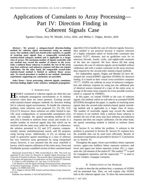 Pdf Applications Of Cumulants To Array Processing Part Iv ~aggelos