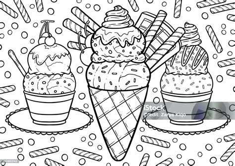 색칠 공부를위한 맛있고 달콤한 아이스크림의 디지털 라인 아트 일러스트 레이 션 페이지 가족에 대한 스톡 벡터 아트 및 기타 이미지 가족 그리기 낙서 드로잉 Istock