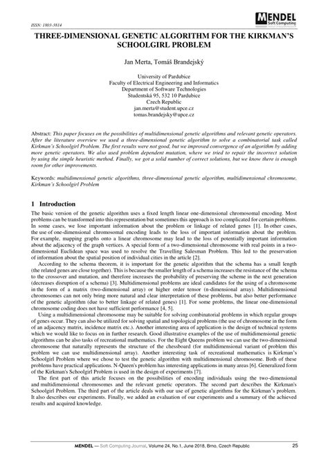 Pdf Three Dimensional Genetic Algorithm For The Kirkmans Schoolgirl