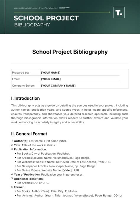 Free School Project Bibliography Template To Edit Online