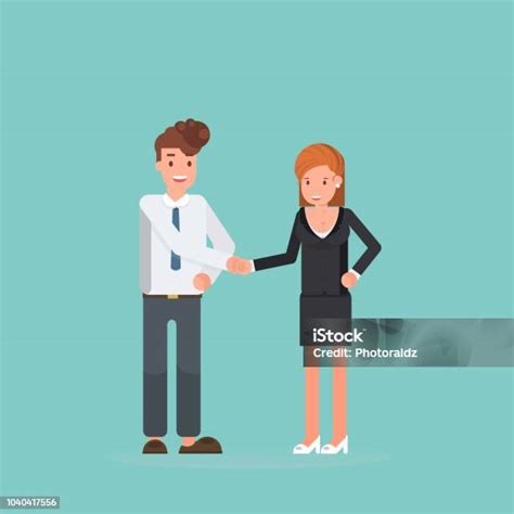 비즈니스 남성 여성 악수 배너 또는 인포 그래픽에 대 한 템플릿입니다 벡터 일러스트입니다 2명에 대한 스톡 벡터 아트 및 기타 이미지 Istock