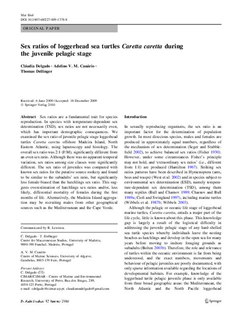 Pdf Sex Ratios Of Loggerhead Sea Turtles Caretta Caretta During The