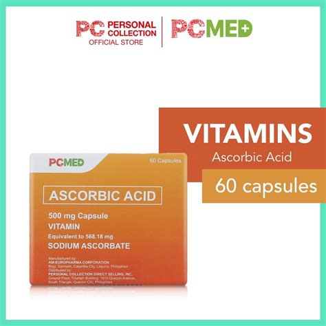 Pc Meds Ascorbic Acid 500mg Per Capsule 60 Capsules Personal Collection Shopee Philippines