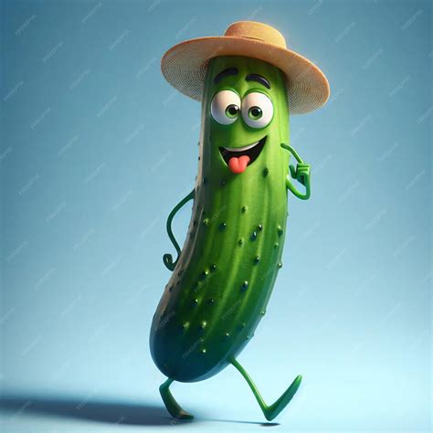 A Green Cucumber With A Hat On It Premium Ai Generated Image