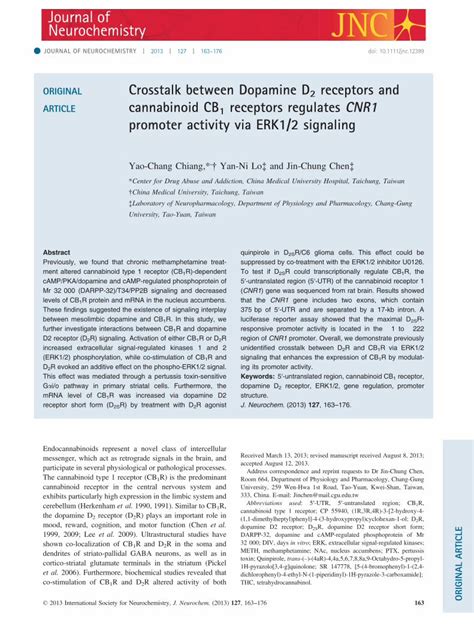 Pdf Crosstalk Between Dopamine D 2 Receptors And Cannabinoid Cb 1