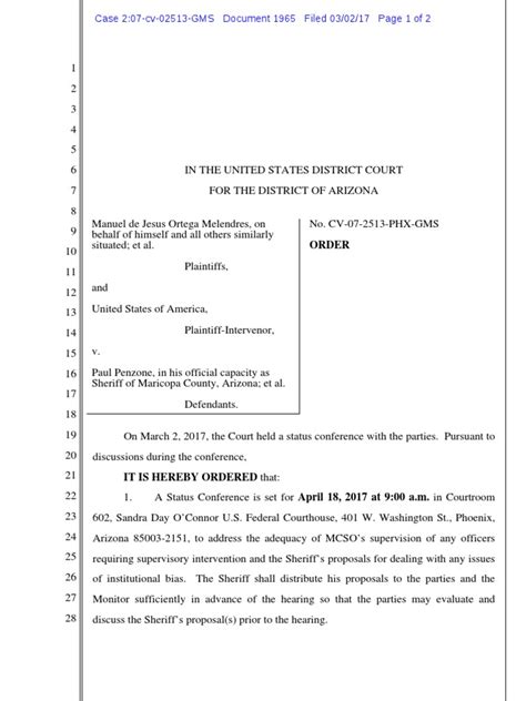 Melendres 1965 Order Re Info On Recusal Motion Courtroom United