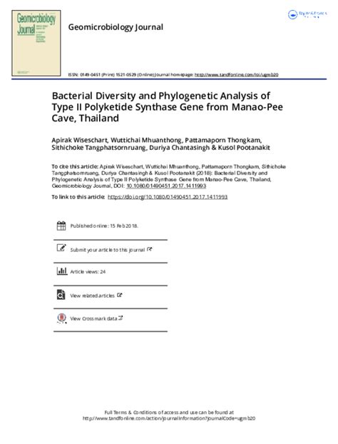 Pdf Bacterial Diversity And Phylogenetic Analysis Of Type Ii Polyketide Synthase Gene From